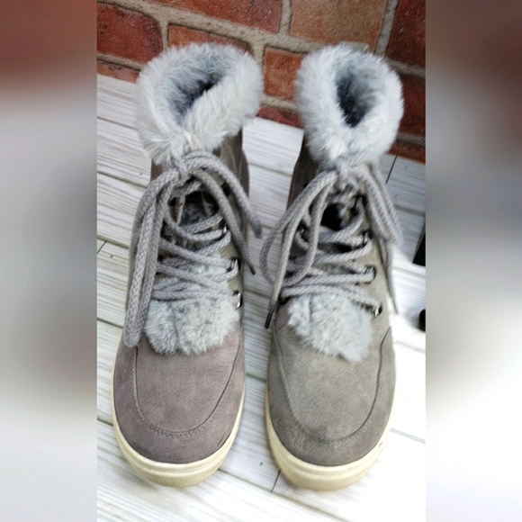 unbranded | Shoes | Unbranded Faux Suede Gray Boots With Hidden Wedge ...